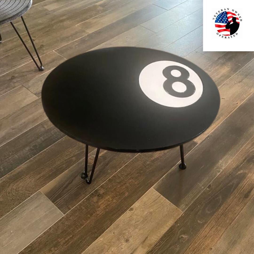 8 Ball Side Table Billiards Themed 18" Round Indoor Outdoor ...
