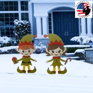 Large Christmas Elves Yard Display Set of Two 3 Ft Exterior Wood ...