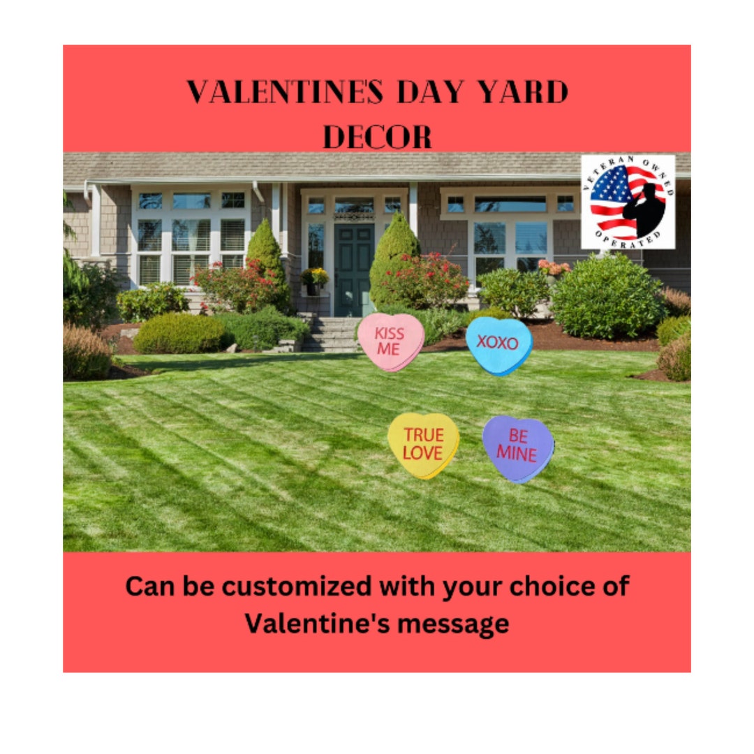Set of 4 Exterior Wood Conversation Hearts Valentine's Day Yard Decor ...