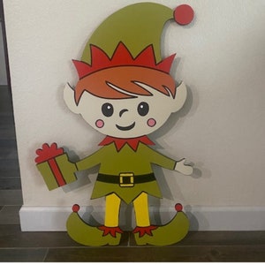 Large Christmas Elves Yard Display Set of Two 3 Ft Exterior Wood ...