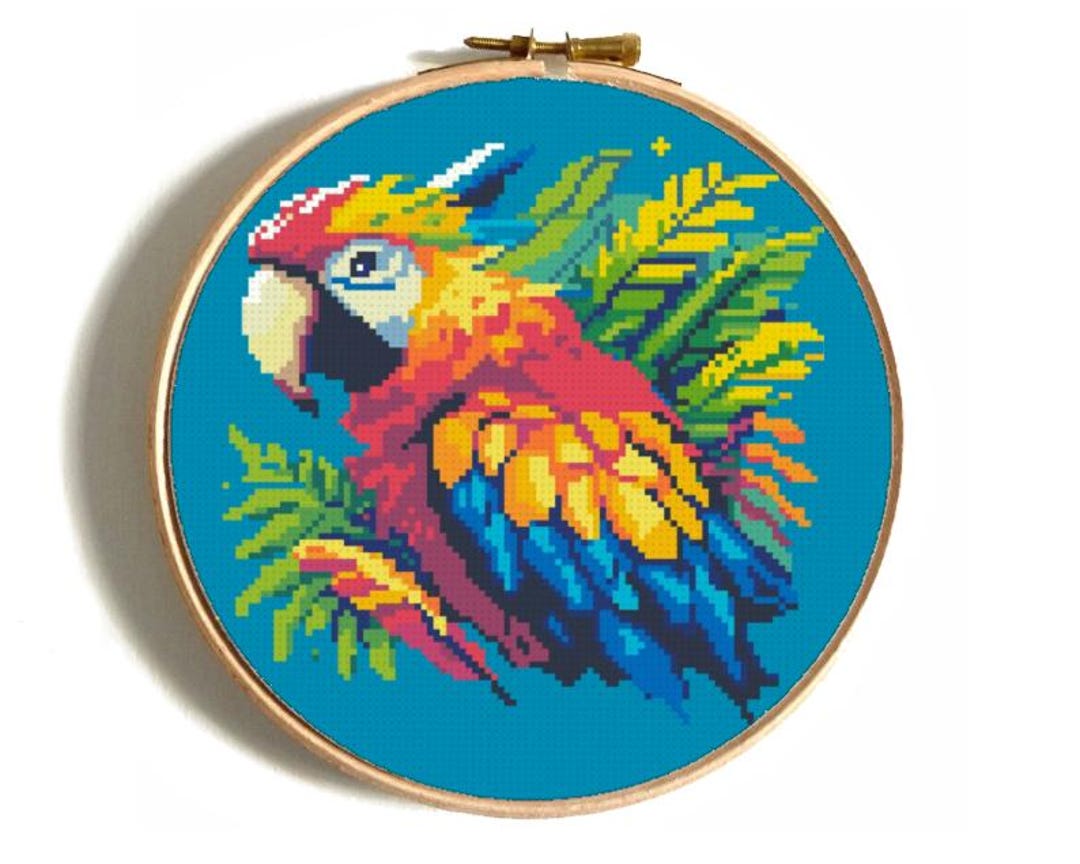 Parrot Cross Stitch Pattern PDF - Digital Download – Modern Nature Bird ...