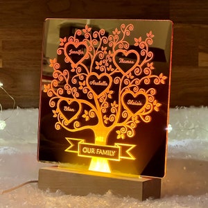 Personalised Family Tree Names Night Light, Personalized Gift for ...
