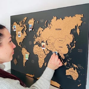 World Map Cork Push Pin Board Travel Wall Art Map, Oak Wood or Cork ...