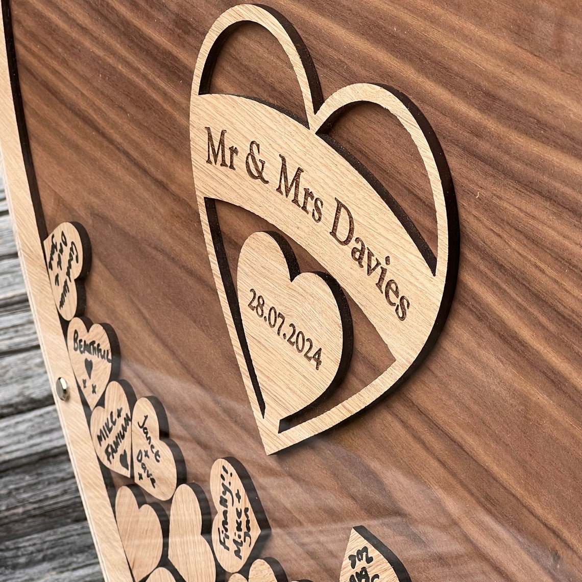 Oak & Walnut- Wedding Heart Shaped Alternative Guestbook Drop Box - up ...