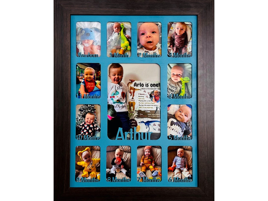Newborn Baby 1st Year Personalised Photo Frame 1-12 Months dark Wood ...