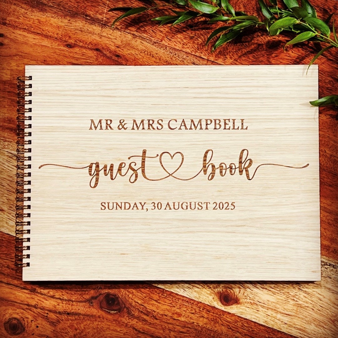 Oak Engraved Wedding Guest Book, Wedding Guest Book, Personalised ...