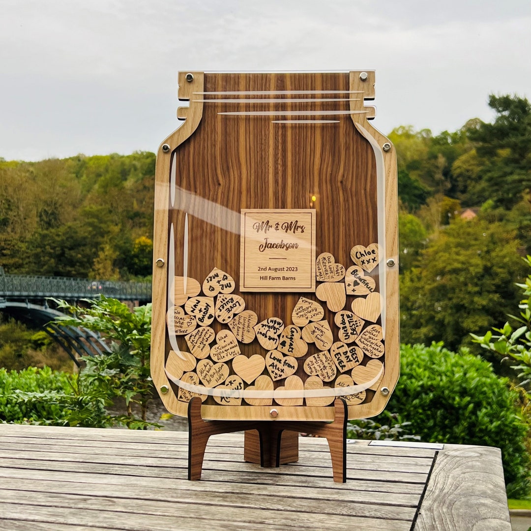 Oak & Walnut Wedding Jar of Hearts Alternative Guestbook Drop Box up to ...