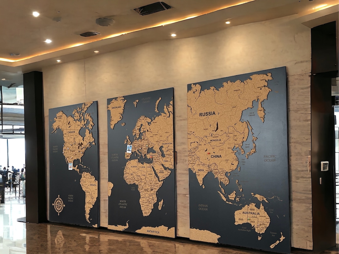 Showpiece 3D World Map Made in Choice of Oak or Cork, S-XXL Sizes, Home ...