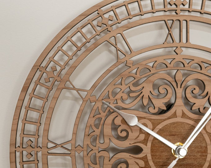 Handmade Wooden Silent Ornate Big Ben Wall Clock up to 90cm in Oak ...