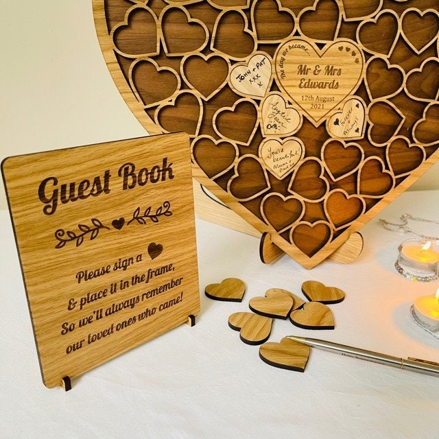 Oak & Walnut Wedding Heart Shaped Alternative Guestbook With - Etsy