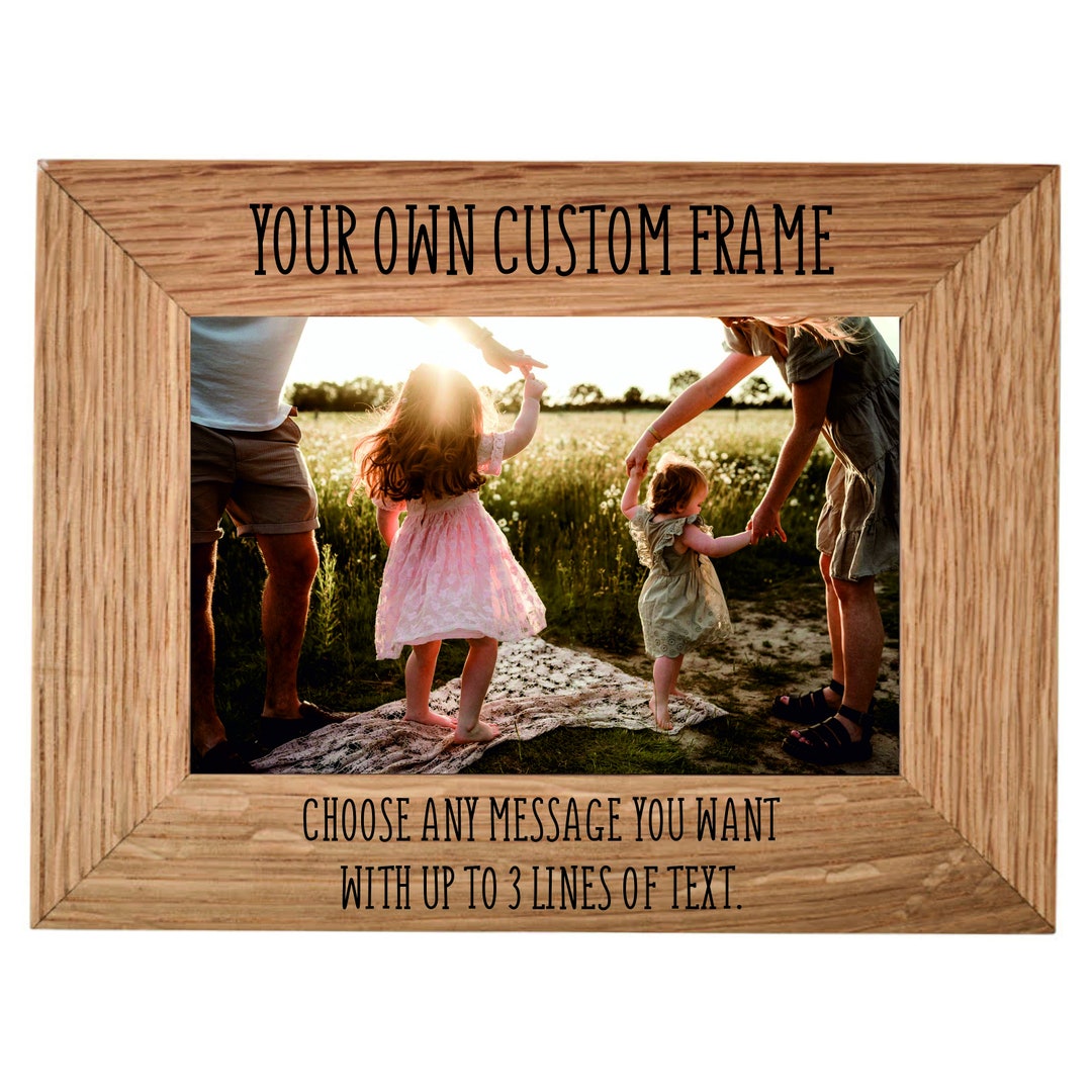 Personalised Custom Oak Finished Photo Frame Add Your Own Text Birthday ...