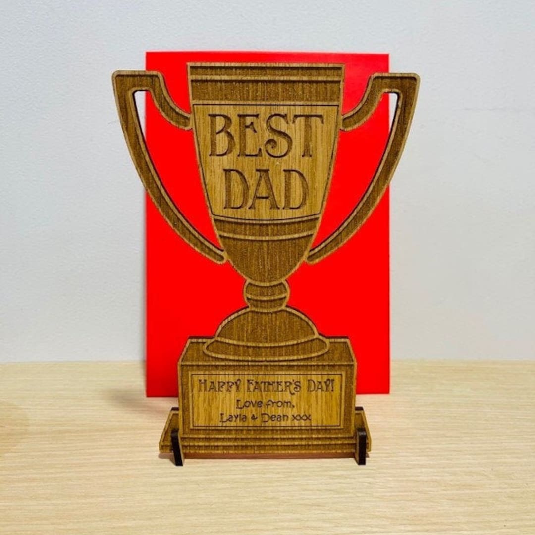 Personalised Wooden 'best Dad' Trophy Card - Wood Engraved for Happy ...