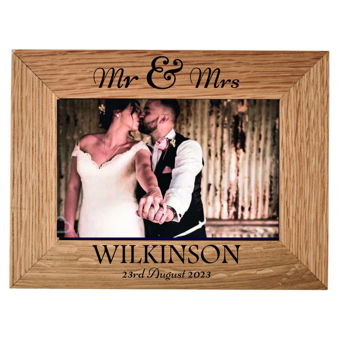 Wedding Gift Oak Photo Frame - Mr & Mrs Newly Married Couple Present ...