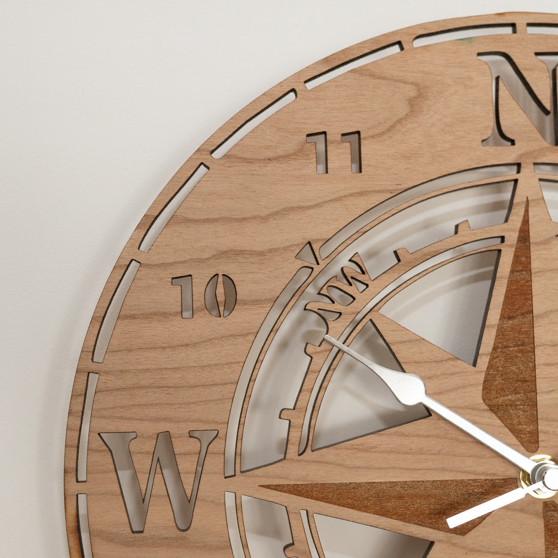 Handmade Wooden Silent Compass Wall Clock up to 90cm in Oak - Etsy
