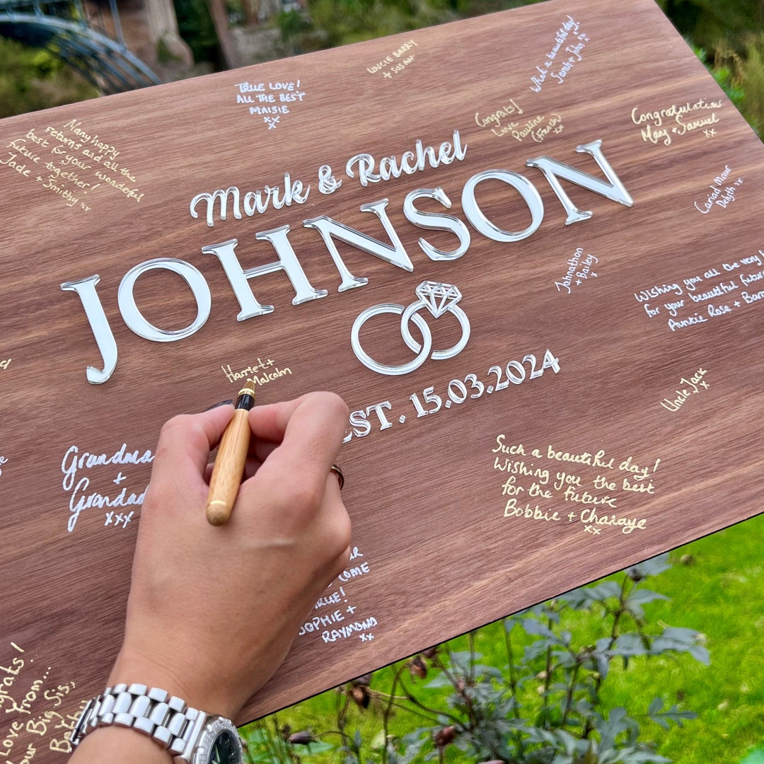 Wedding Guest Book Alternative Wooden Silver Walnut Boho Rustic Wedding ...