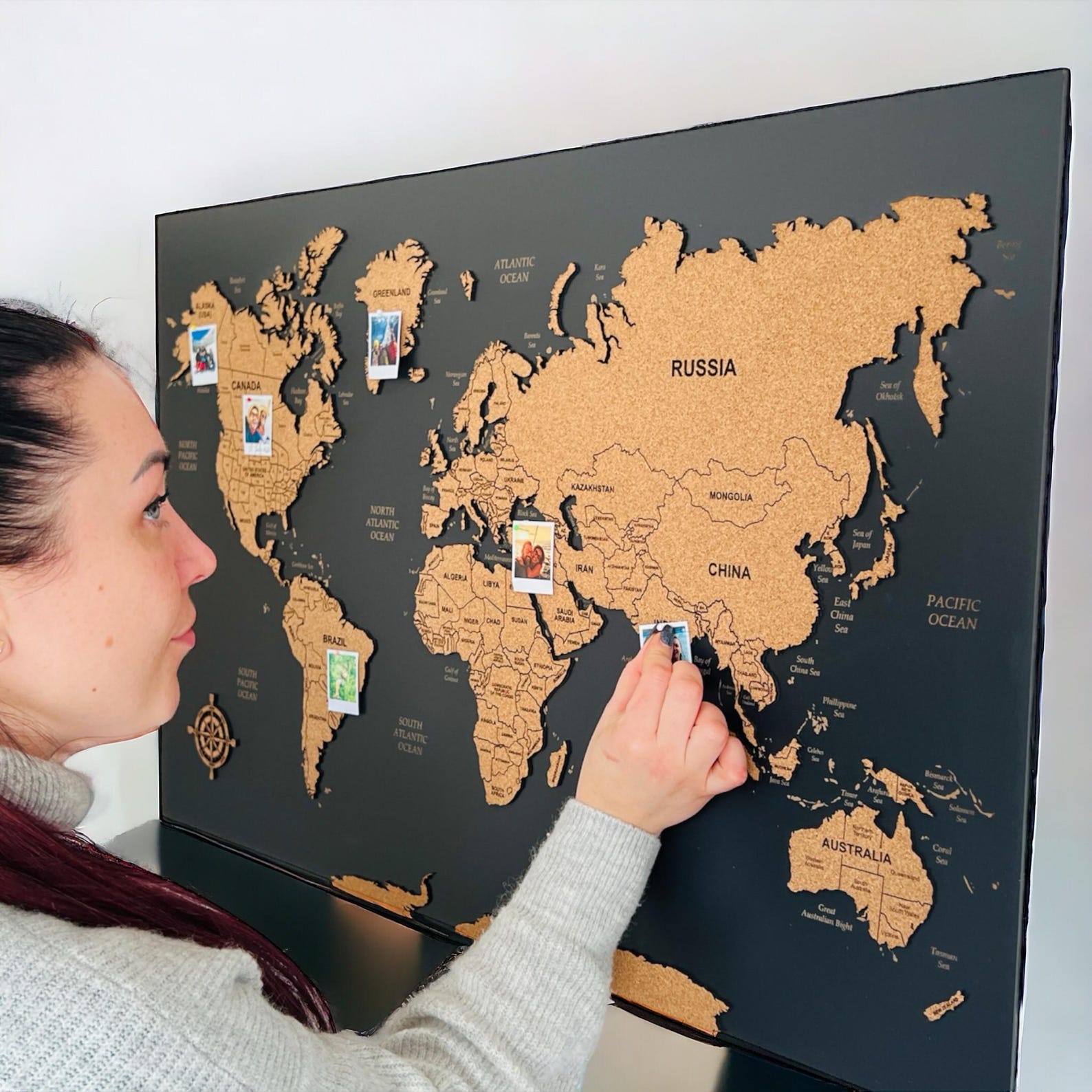 Showpiece 3D World Map Made in Choice of Oak or Cork, S-XXL Sizes, Home ...