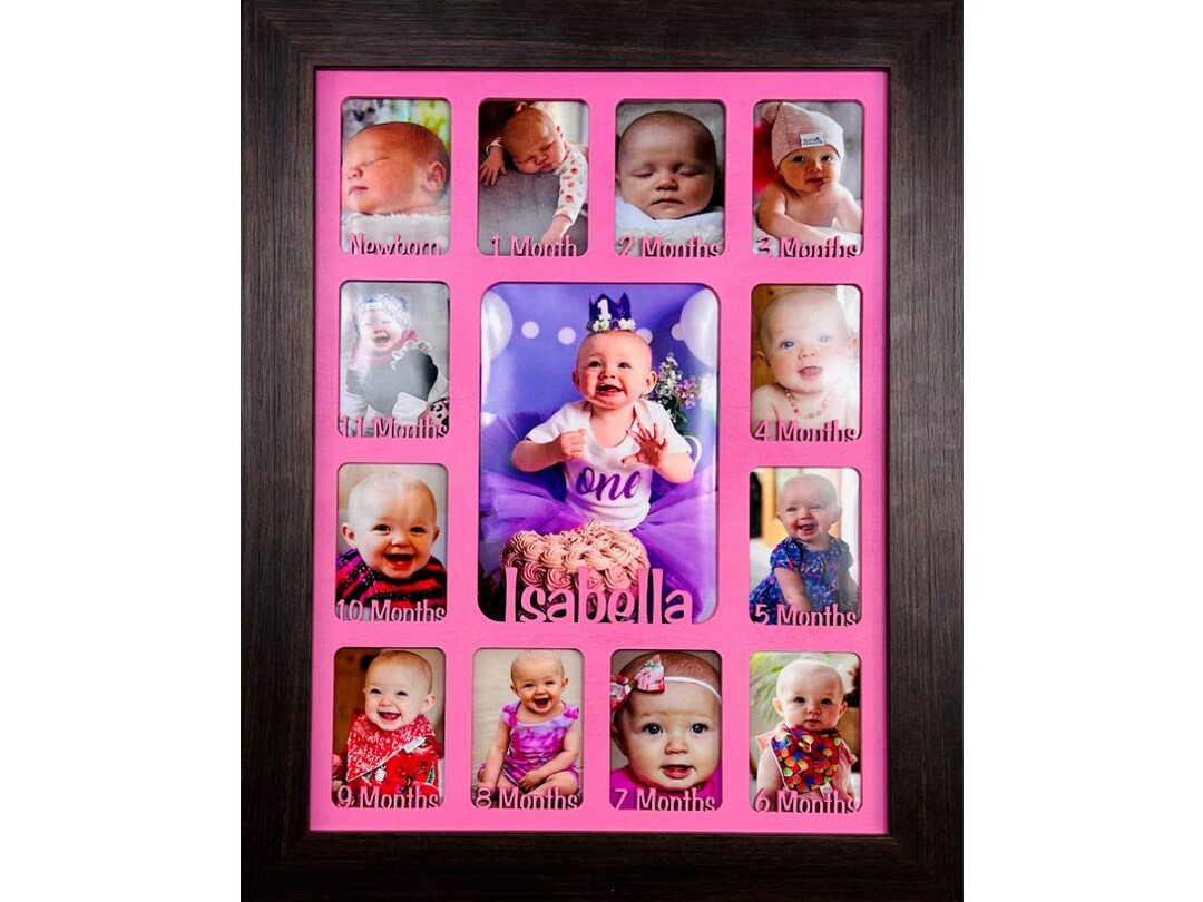 Newborn Baby 1st Year Personalised Photo Frame 1-12 Months (dark Wood ...