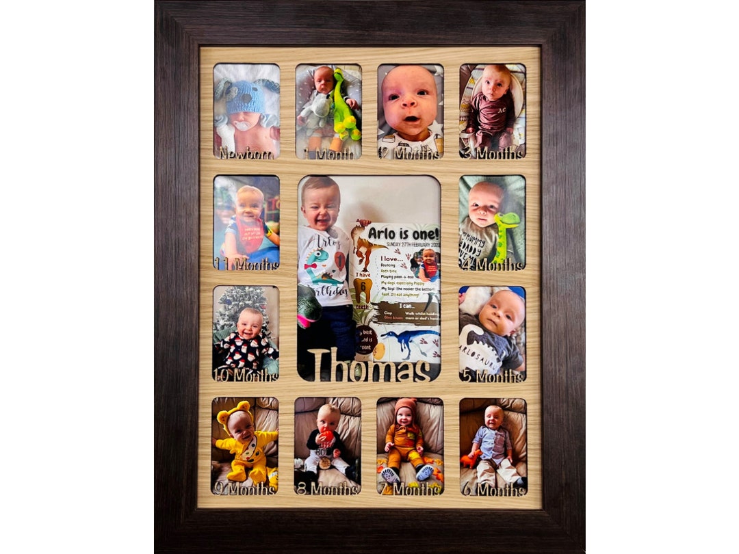 Newborn Baby 1st Year Personalised Photo Frame 1-12 Months (dark Wood ...