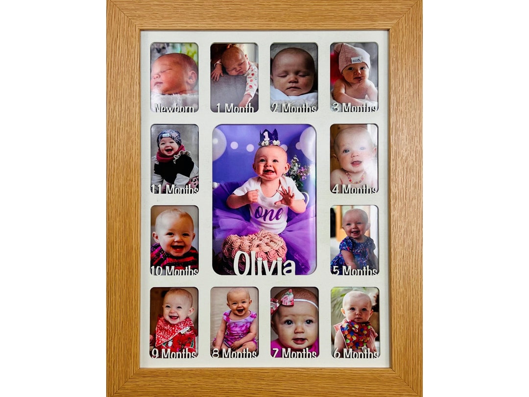 Newborn Baby 1st Year Personalised Photo Frame 1-12 Months natural ...