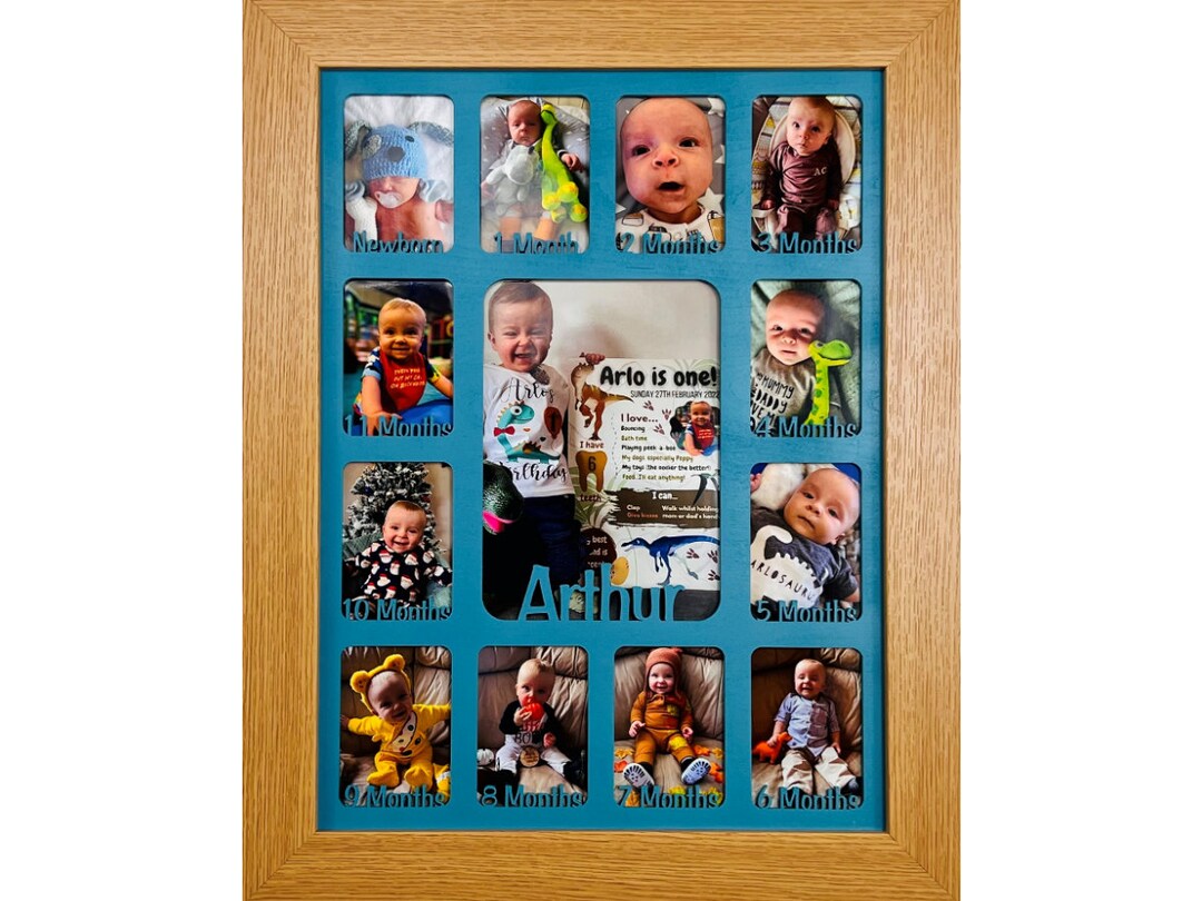 Newborn Baby 1st Year Personalised Photo Frame 1-12 Months natural ...