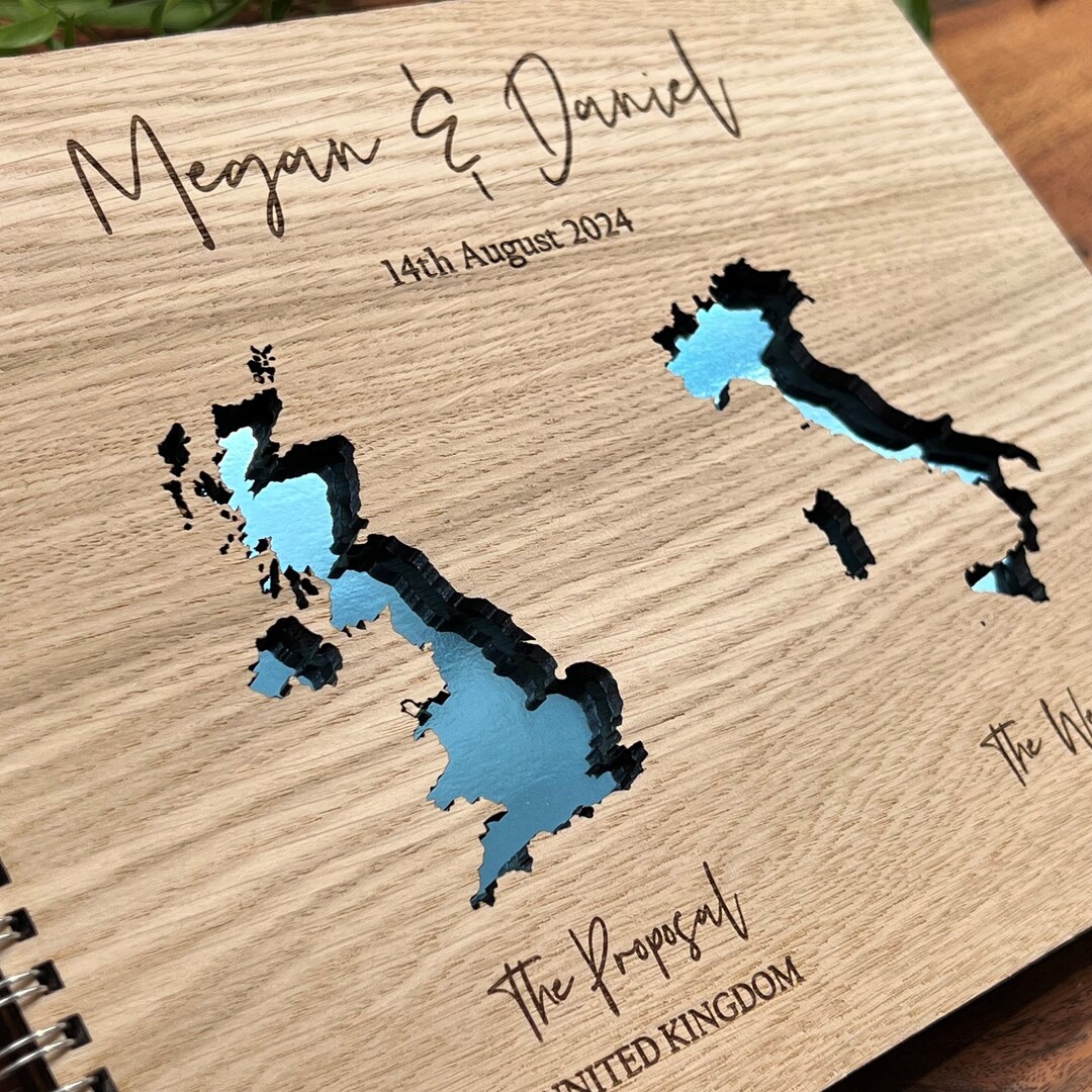Wedding Guest Book Abroad , Oak Wood Guestbook, Personalised Custom ...
