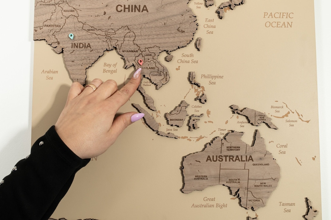 World Map Cork Push Pin Wall Art Travel Map Board, Oak Wood or Cork ...