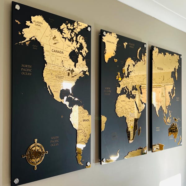 Golden Wooden Map - Etsy