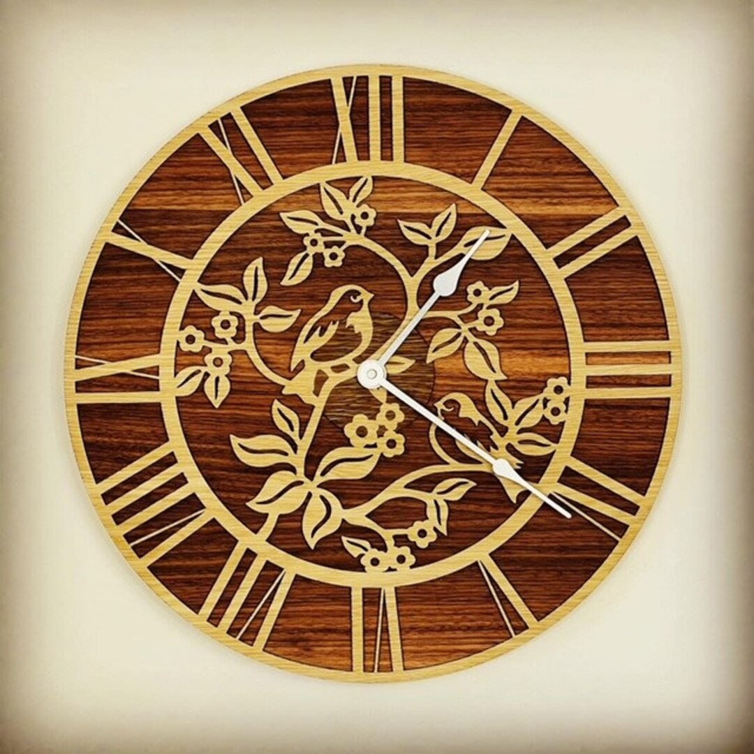 Handmade Wooden Silent Bird Wall Clock up to 90cm in Layered Oak ...