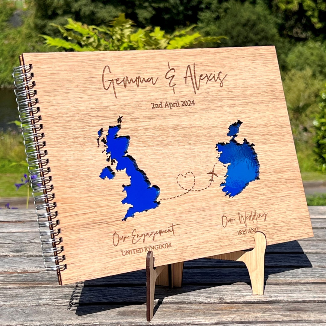 Wedding Guest Book Abroad , Oak Wood Guestbook, Personalised Custom ...