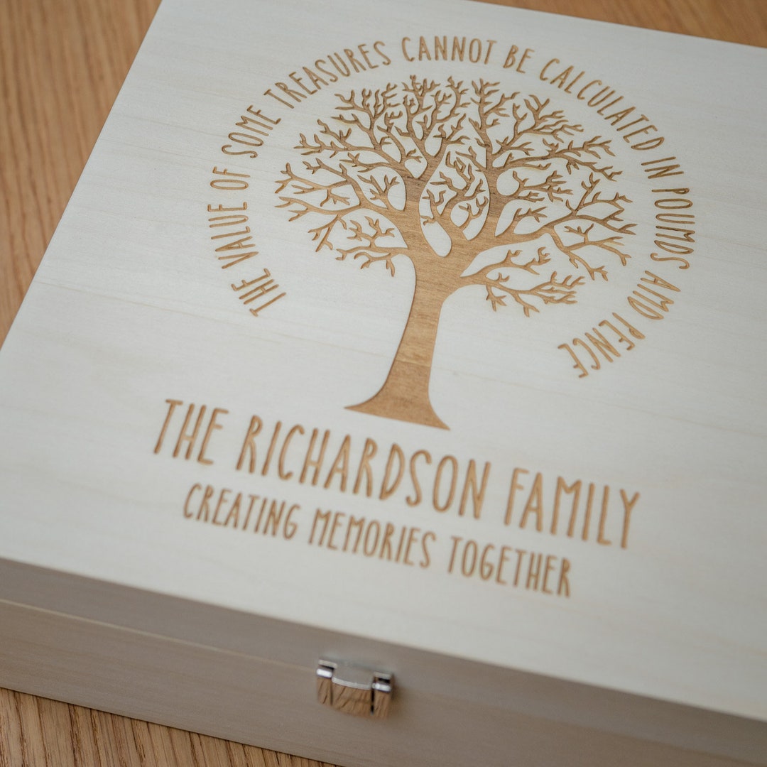 Personalised 'family Values' Tree Design Surname Memory Keepsake ...
