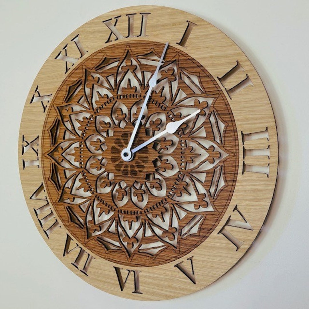Handmade Wooden Two-tone Silent Wall Clock up to 90cm in Oak, Cherry or ...