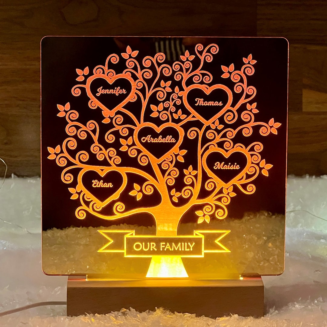 Personalised Family Tree Names Night Light, Personalized Gift for ...