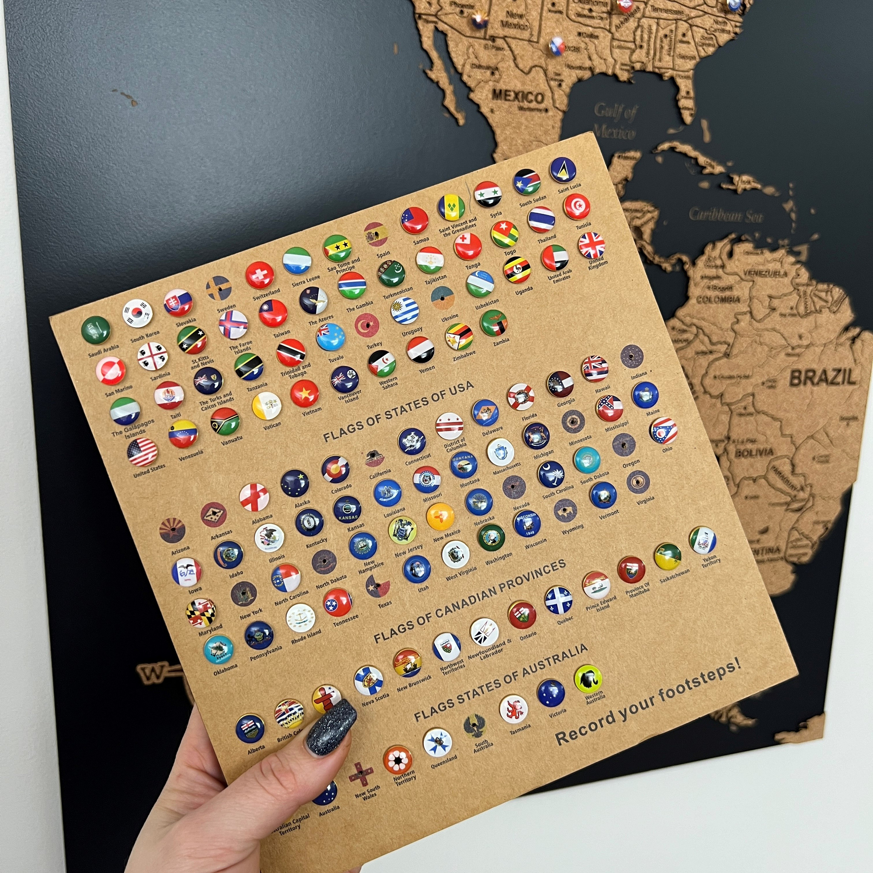 World Map Wall Art Flag Push Pins / Drawing Pins - Countries, US ...