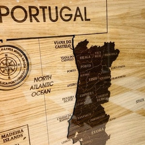 Portugal Beautiful 3D Wooden Map Layered Oak With Black or White Frame ...