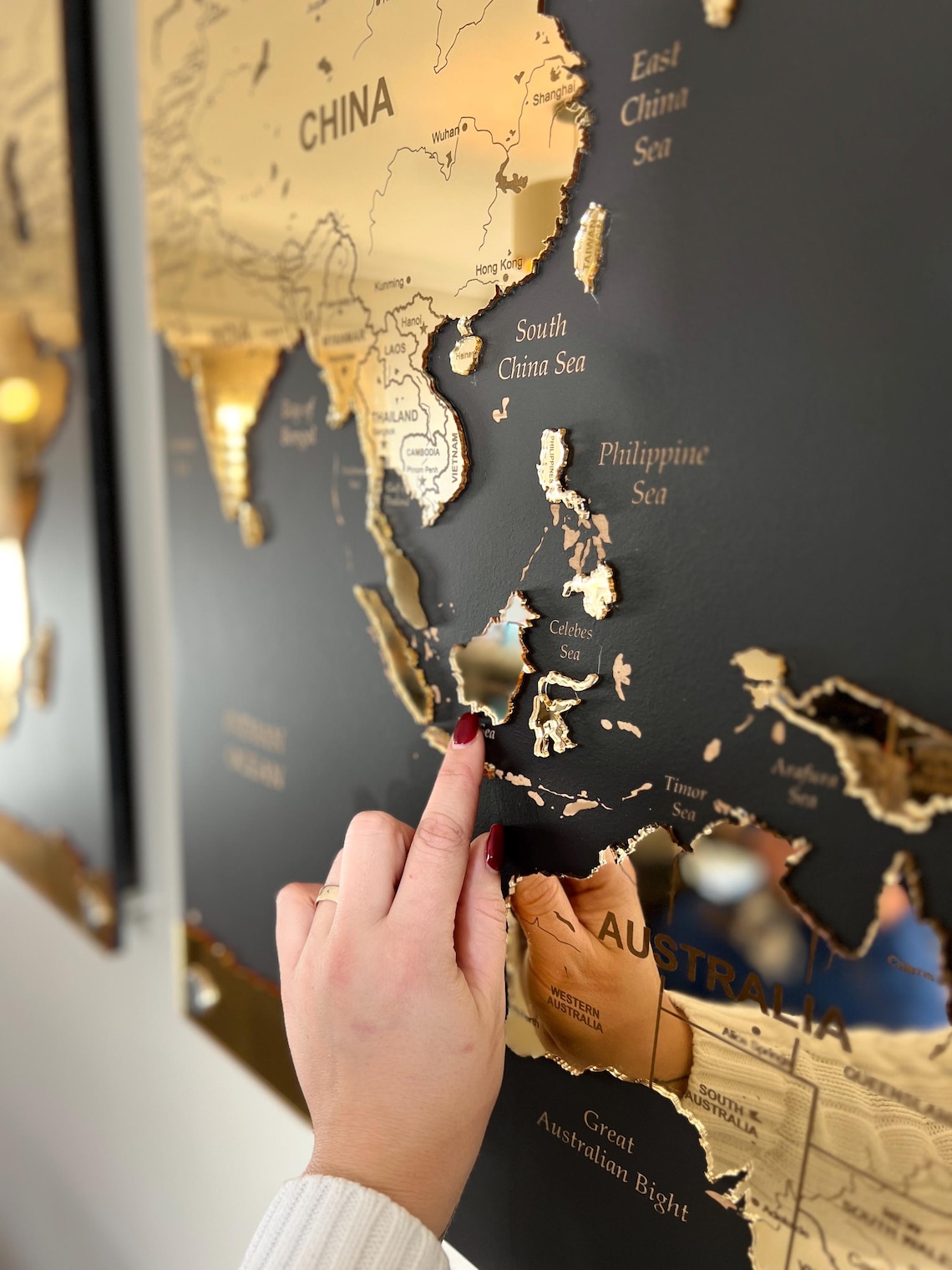 3d World Map, Gold World Map Wall Art, S - XXL Wooden World Map, Above ...