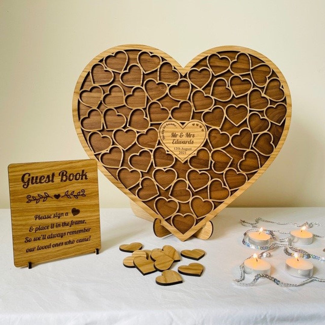 Oak & Walnut Wedding Heart Shaped Alternative Guestbook With - Etsy