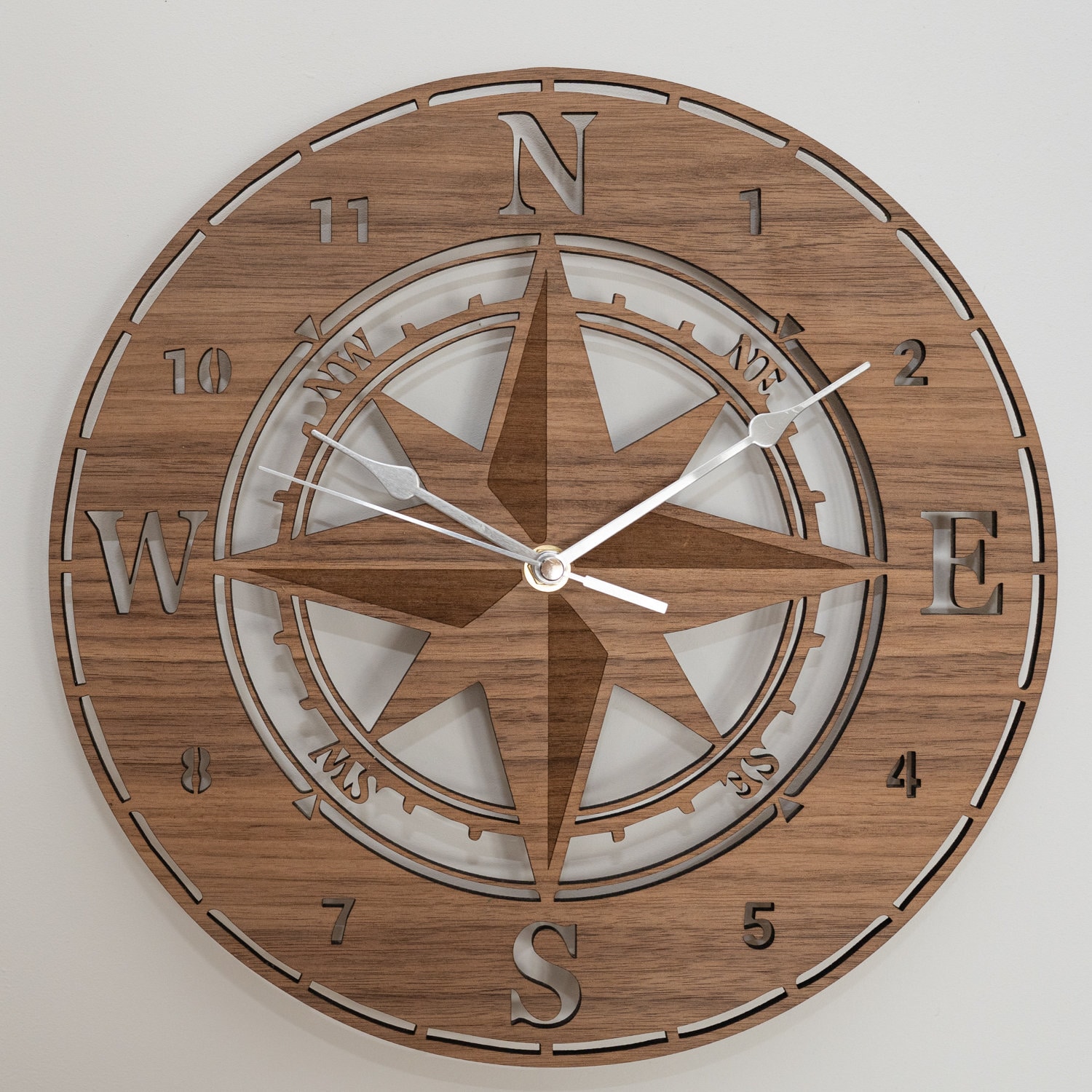 Handmade Wooden Silent Compass Wall Clock up to 90cm in Oak - Etsy