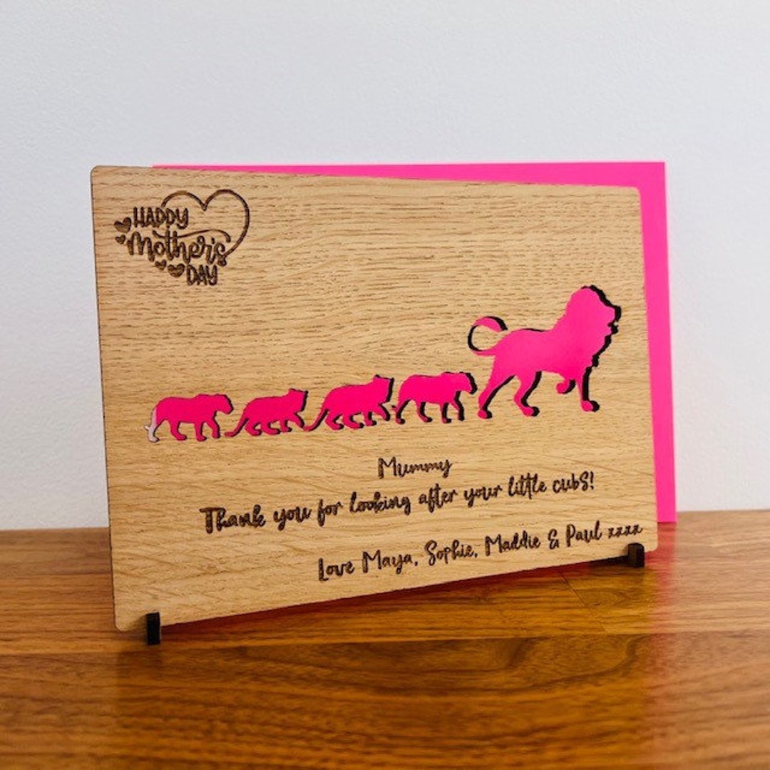 Personalised Wooden Mummy Lioness & Baby 'happy Mother's Day' Oak ...
