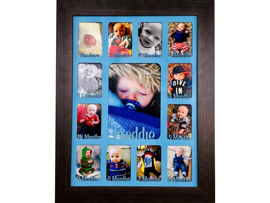 Newborn Baby 1st Year Personalised Photo Frame 1-12 Months (dark Wood ...