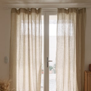 Beige Linen Curtains With Multi-functional Tape, Semi-sheer Washed ...