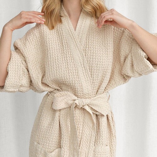 Beige Linen Bathrobe Handmade Linen Kimono Robe Oversized - Etsy