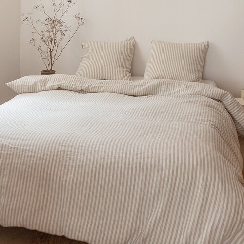 Beige Linen Bedding Set: Linen Duvet Cover and Two Linen - Etsy