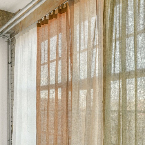 Tab Top Linen Curtain Panel Semi-sheer Washed Linen Curtain | Etsy