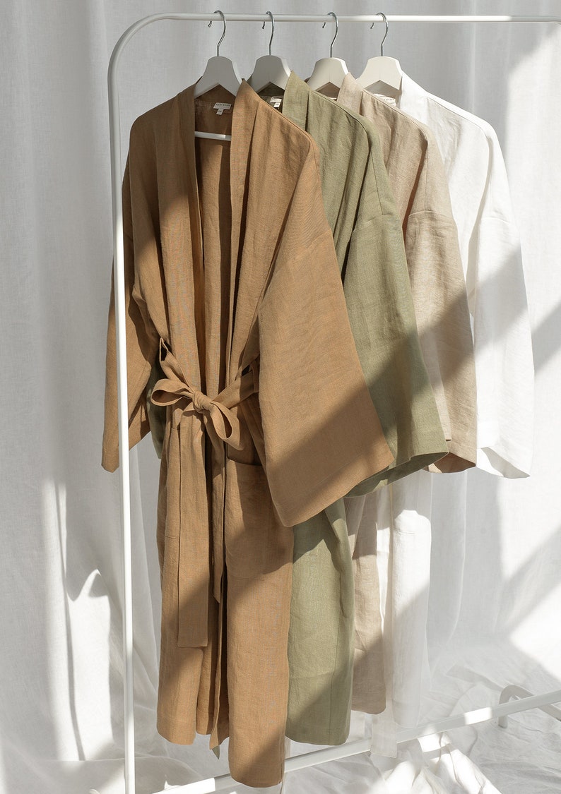 Moss Green Linen Bathrobe Handmade Linen Kimono Robe - Etsy
