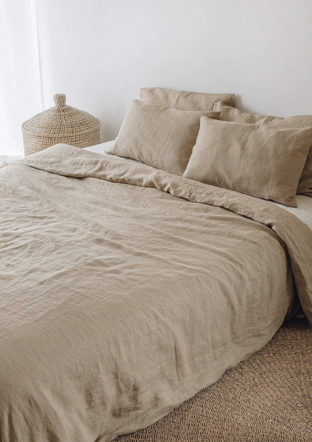 Linen Duvet Cover Set in Beige: Linen Duvet Cover and Two Linen ...