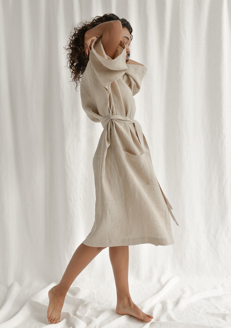 Beige Linen Bathrobe Handmade Linen Kimono Robe Oversized - Etsy