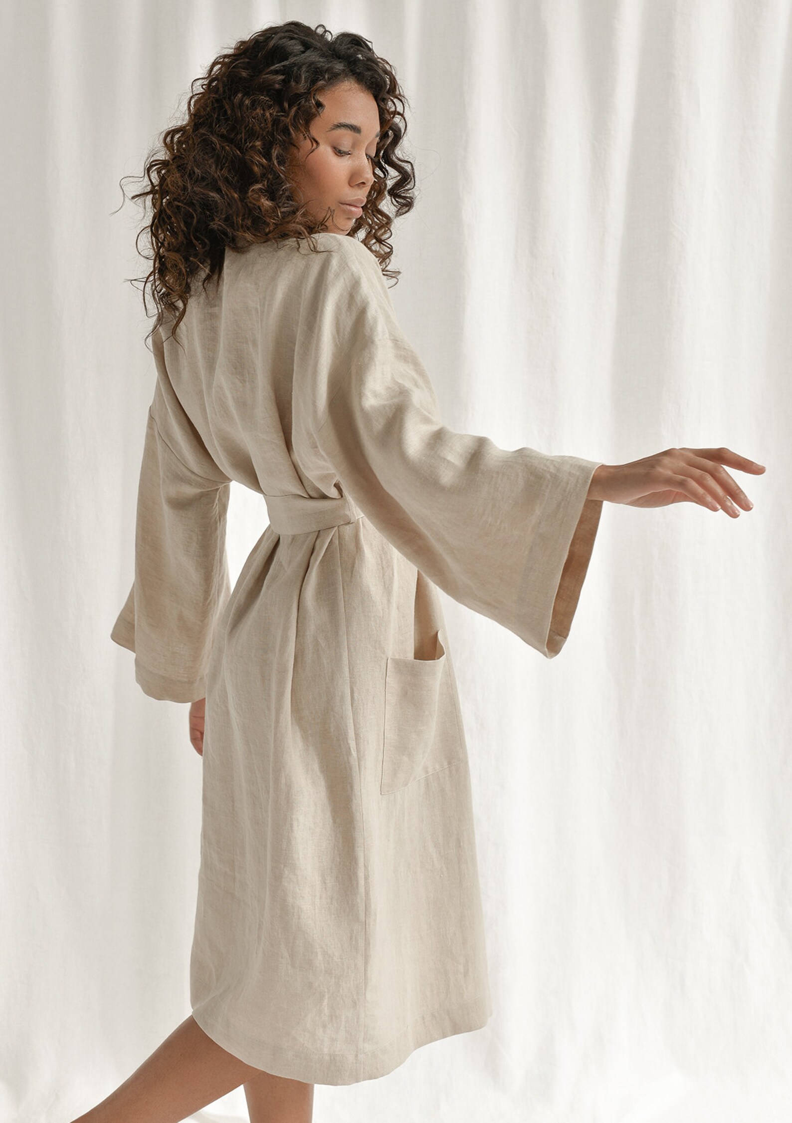 Beige Linen Bathrobe, Handmade Linen Kimono Robe, Oversized Linen Robe ...