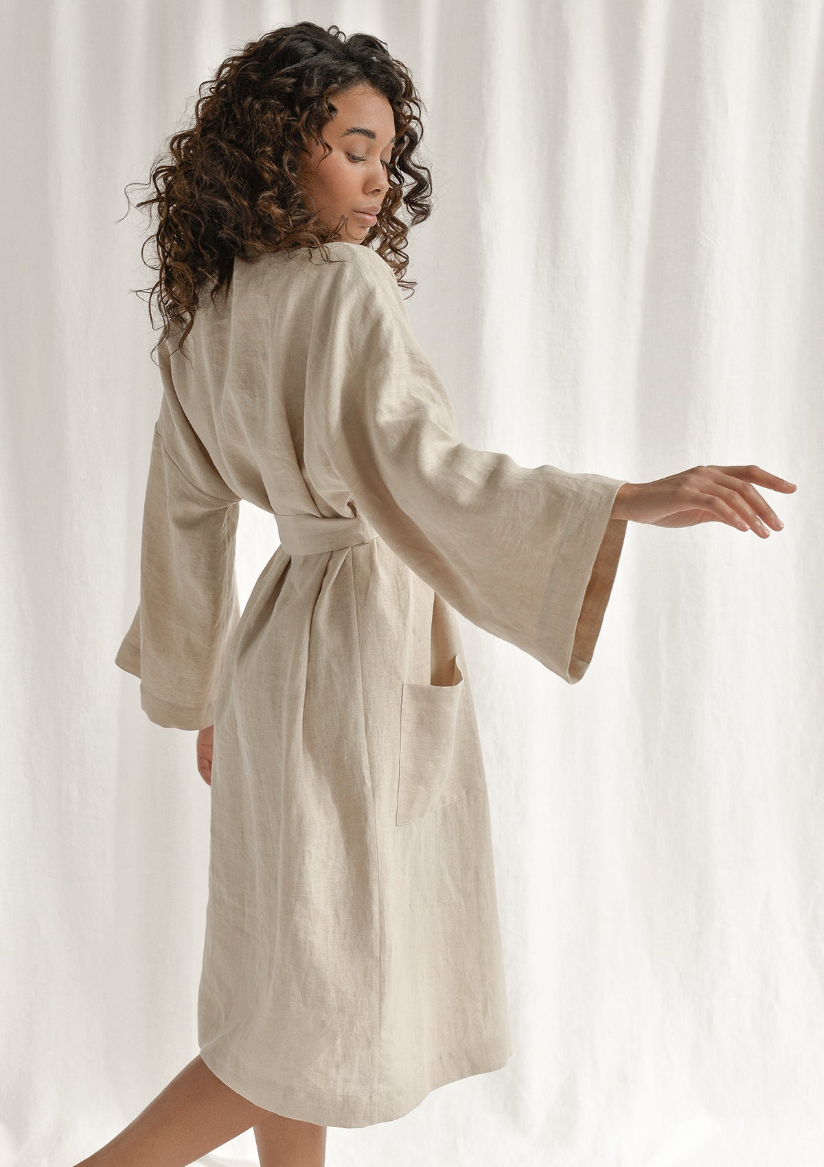 Beige Linen Bathrobe Handmade Linen Kimono Robe Oversized - Etsy