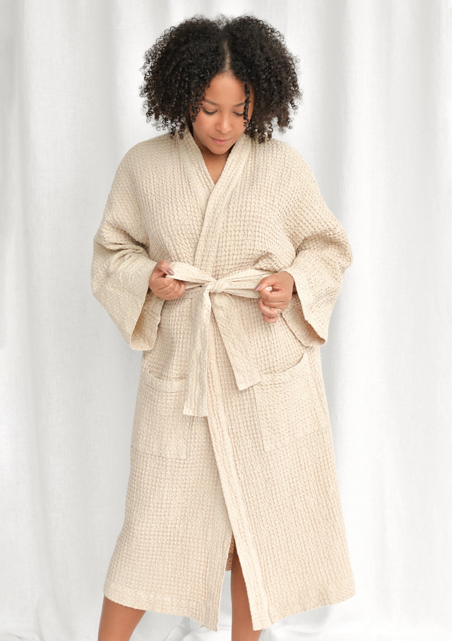 Beige Waffle Weave Linen Bathrobe Handmade Linen and Cotton - Etsy