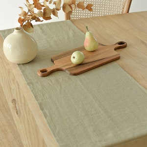 Moss Green Linen Table Runner, Handmade, Washed Linen Runner, Custom ...